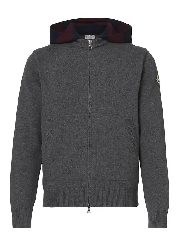 Moncler Hooded Wool And Cashmere Zip-up Cardigan - Grey