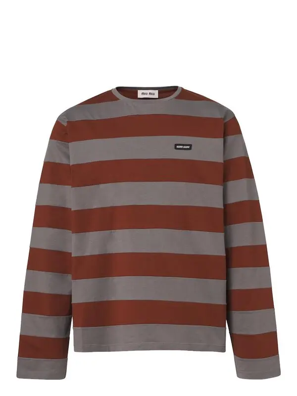 Miu Miu Striped Cotton Jersey T-shirt - Grey