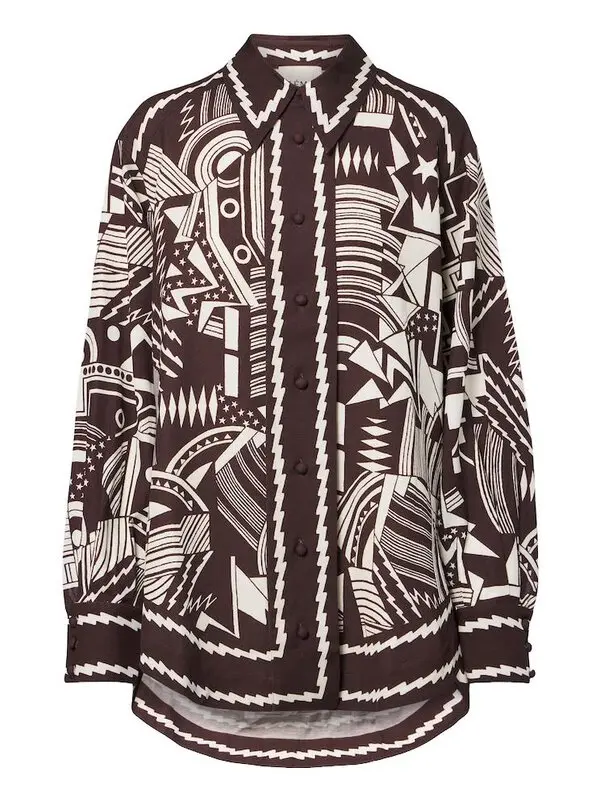 ALEMAIS Lori Printed Cotton Poplin Shirt - Brown