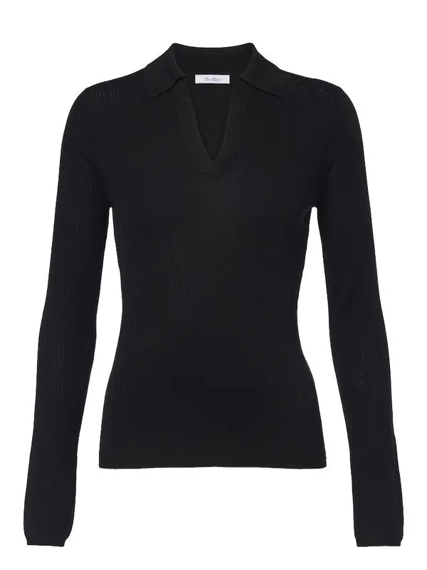 Max Mara Ribbed-knit Silk And Cashmere Polo Sweater - Black