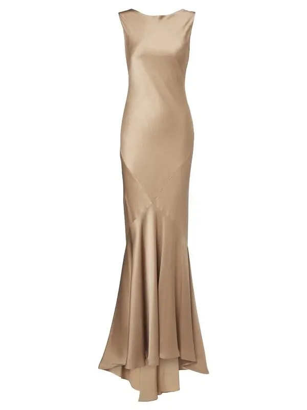 Max Mara Open-back Satin Maxi Dress - Beige
