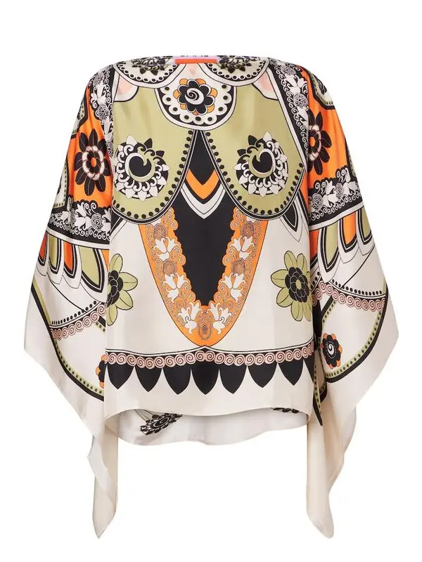 La DoubleJ Draped Printed Silk Twill Top - Multicoloured
