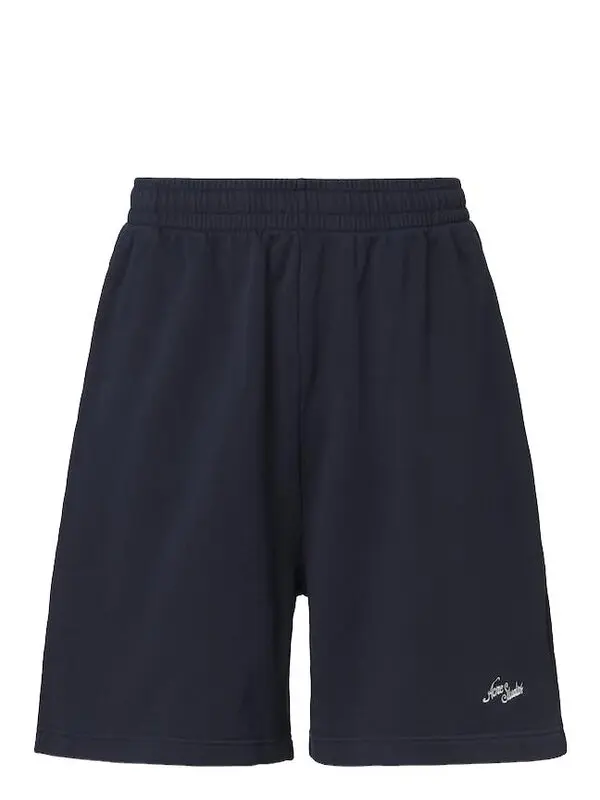 Acne Studios Logo Embroidered Cotton Fleece Shorts - Blue