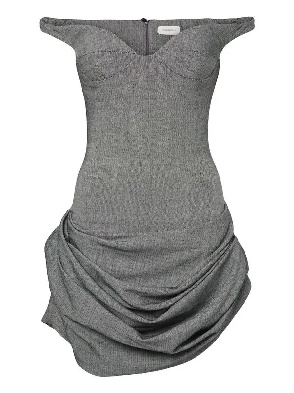 Magda Butrym Off-shoulder Herringbone Wool-blend Minidress - Grey