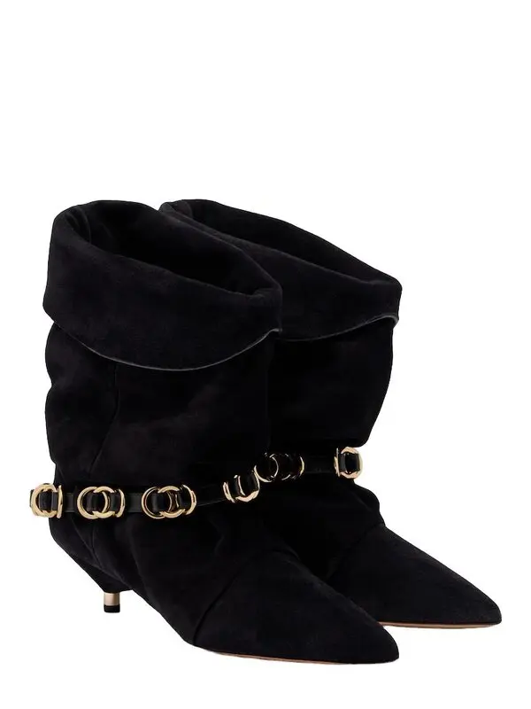 Isabel Marant Étoile Edrik Embellished Suede Ankle Boots - Black