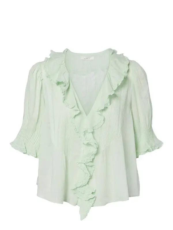DÔEN Henri Ruffled Cotton Top - Green