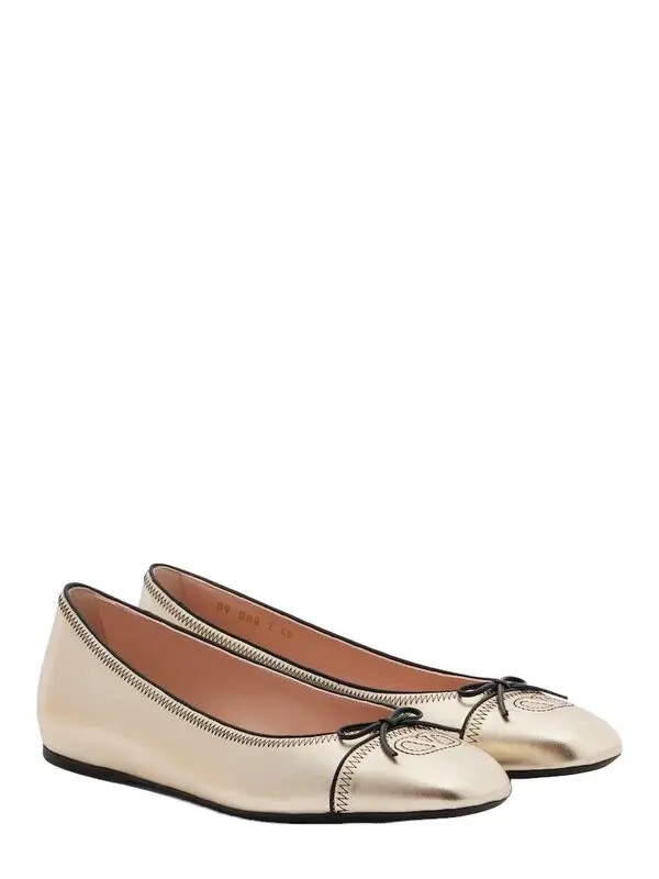 Valentino Garavani Vlogo Embroidered Metallic Leather Ballet Flats - Gold