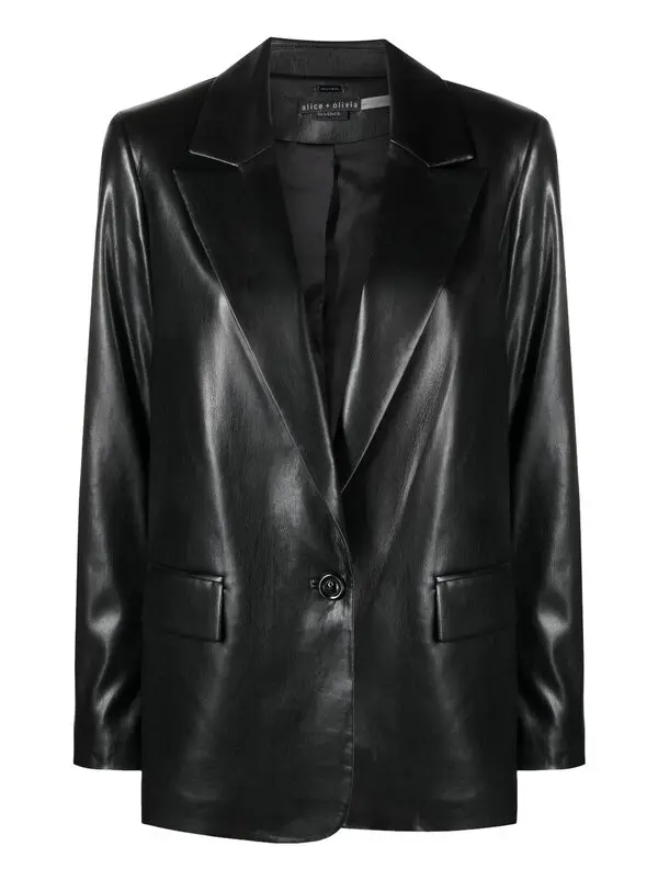 Alice + Olivia Faux Leather Blazer Jacket - Black