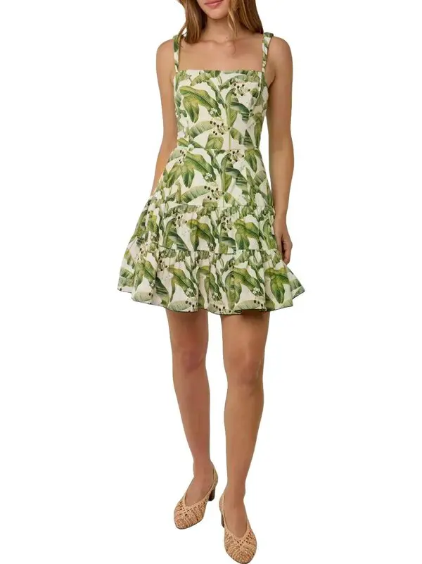 PALM. NOOSA Riviera Palm-print Tiered Dress - Neutrals