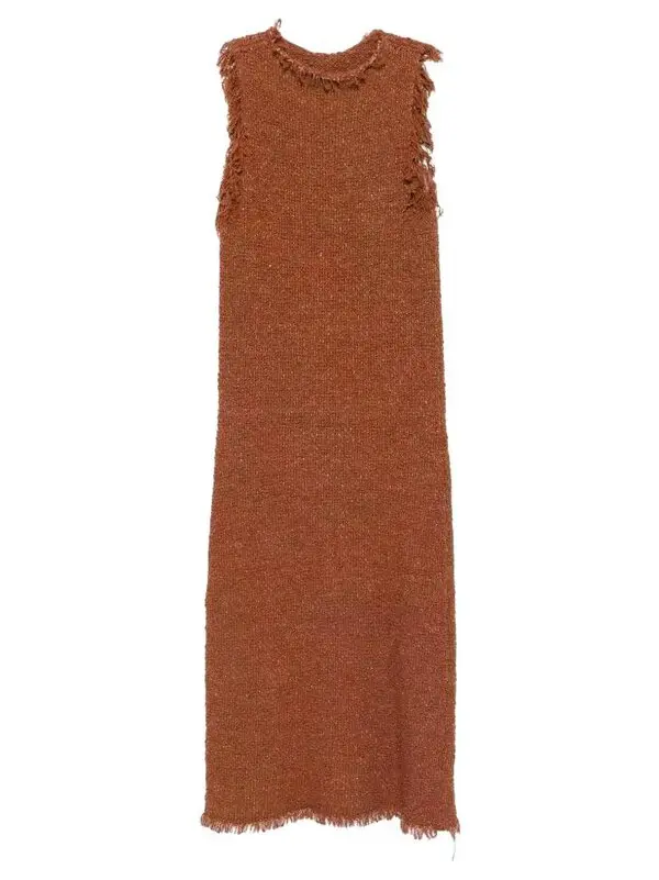 Liviana Conti Frayed Sleeveless Midi Dress - Brown