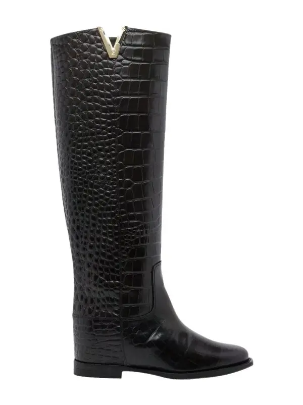 VIA ROMA 15 Croc-effect Vlogo Boots - Brown