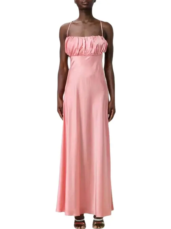 HANITA Ruched-bodice Satin Maxi Dress - Pink