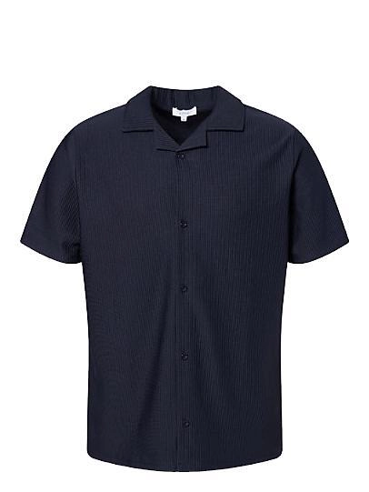 ARNE Revere-collar Pleated Woven Shirt - Navy