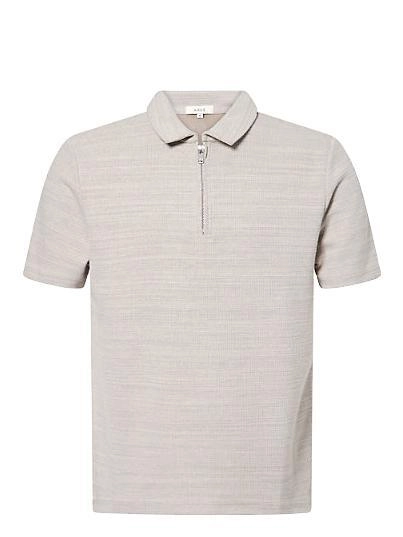 ARNE Cavour Textured Zip Woven Polo Shirt - Stone