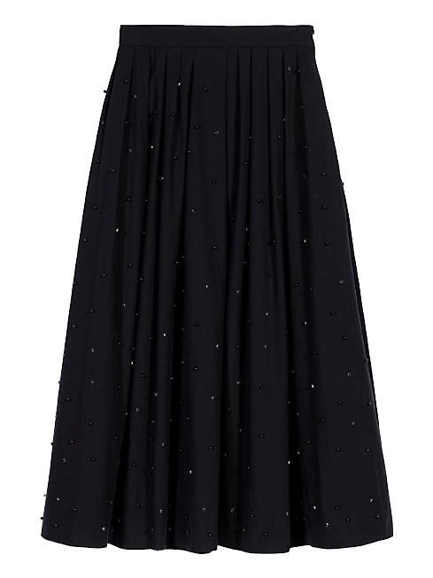 Maje Flared Embellished Cotton Midi Skirt - Black