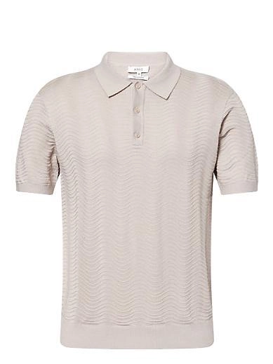 ARNE Arles Wave Textured Woven Polo Shirt - Stone