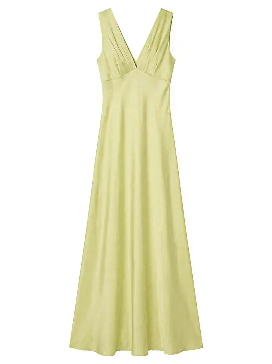 OMNES Casey V-neck Satin Maxi Dress - Shadow Lime