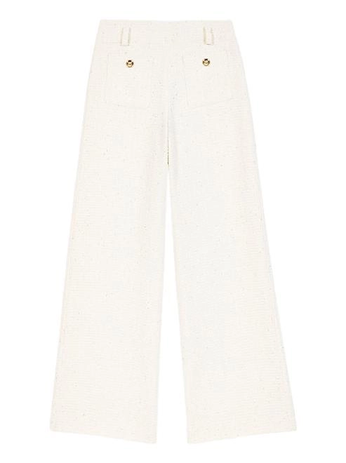 Maje Straight-leg High-rise Tweed Cotton-blend Trousers - Ecru
