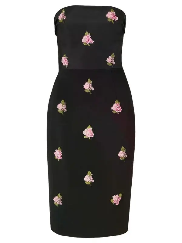Carolina Herrera Floral-embroidered Strapless Dress - Black