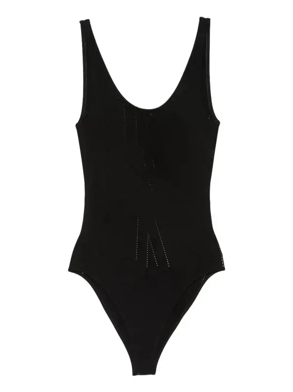 TOTEME Monogram Pointelle-knit Swimsuit - Black
