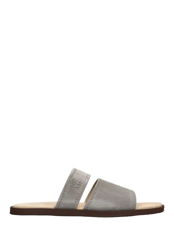 Brunello Cucinelli Leather Slides - Grey