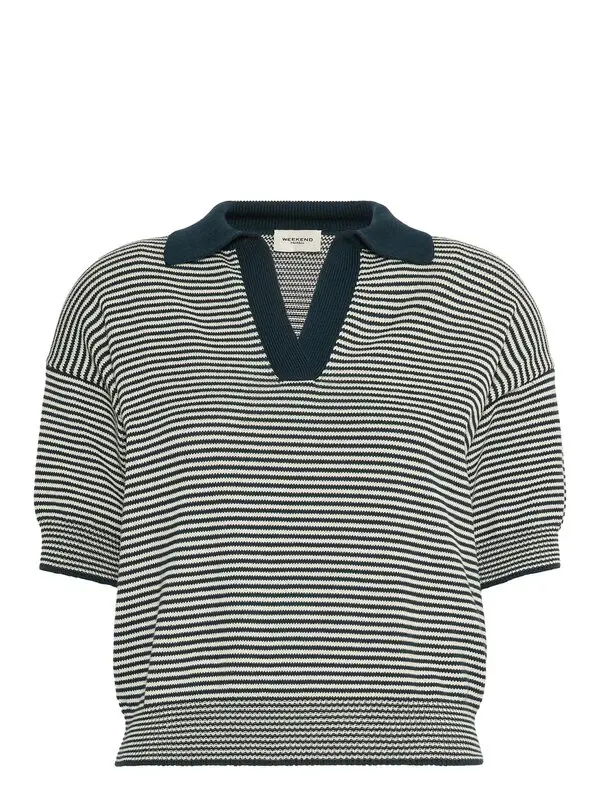 Max Mara Cotton Stripe Short-sleeve Sweater - Navy