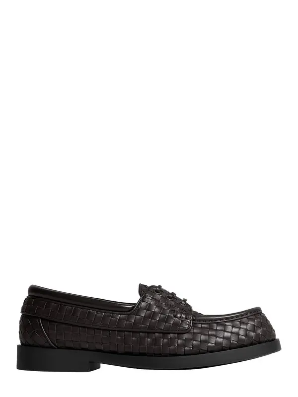 Bottega Veneta Leather Intrecciato Lace-up Loafers - Brown
