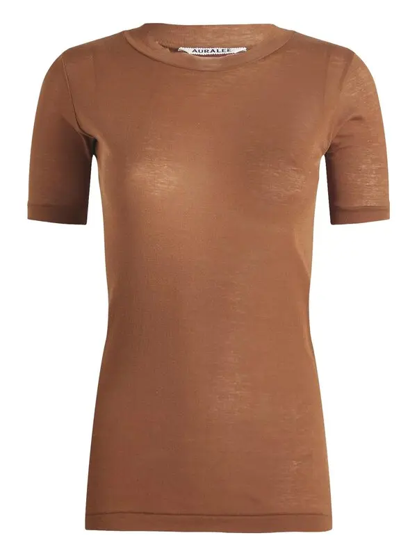 Auralee Sheer Rib T-shirt - Brown