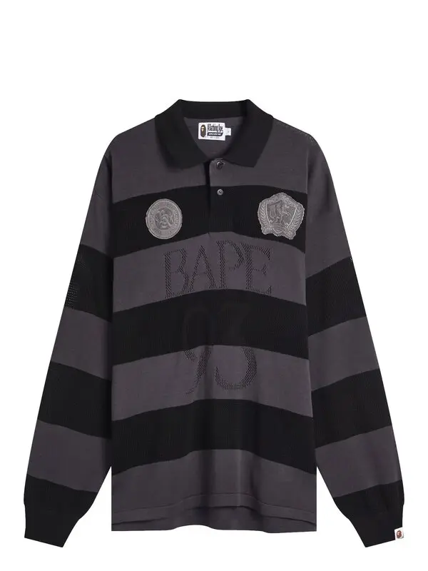 A BATHING APE Jacquard Multi Logo Stripe Relaxed Fit Ls Tee - Black