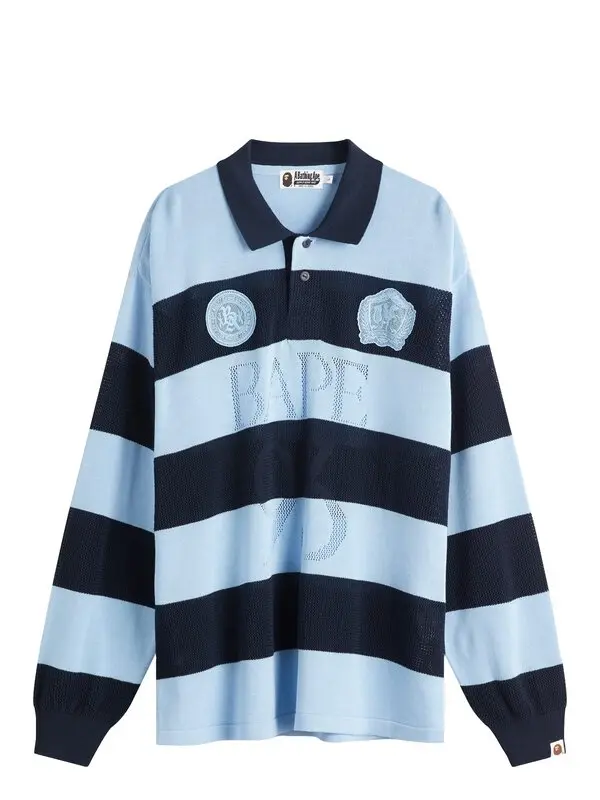 A BATHING APE Jacquard Multi Logo Stripe Relaxed Fit Ls Tee - Navy