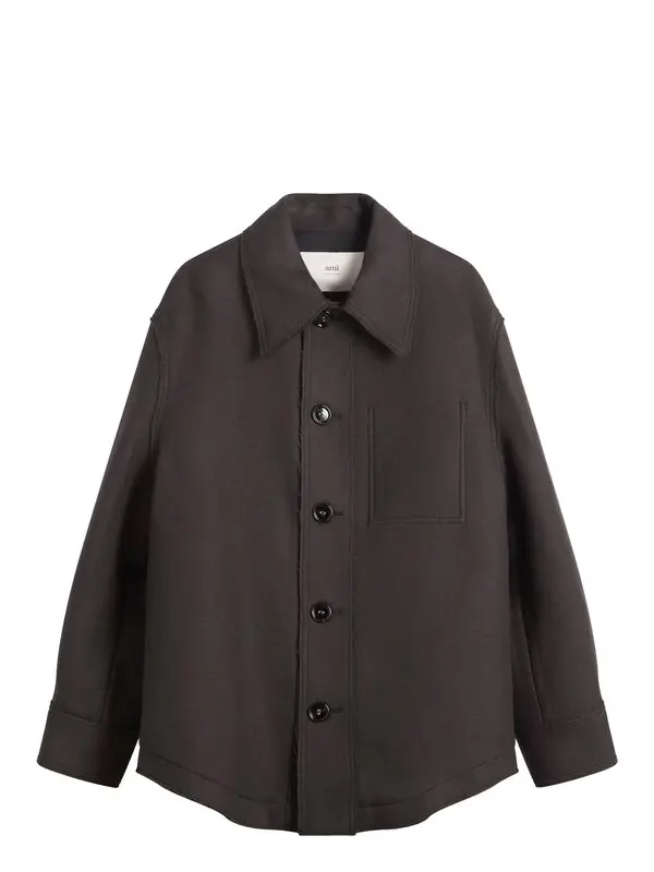 AMI Paris Boiled Wool Gabardine Button-down Jacket - Anthracite