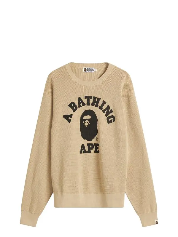 A BATHING APE College Waffle Crewneck Sweater - Beige