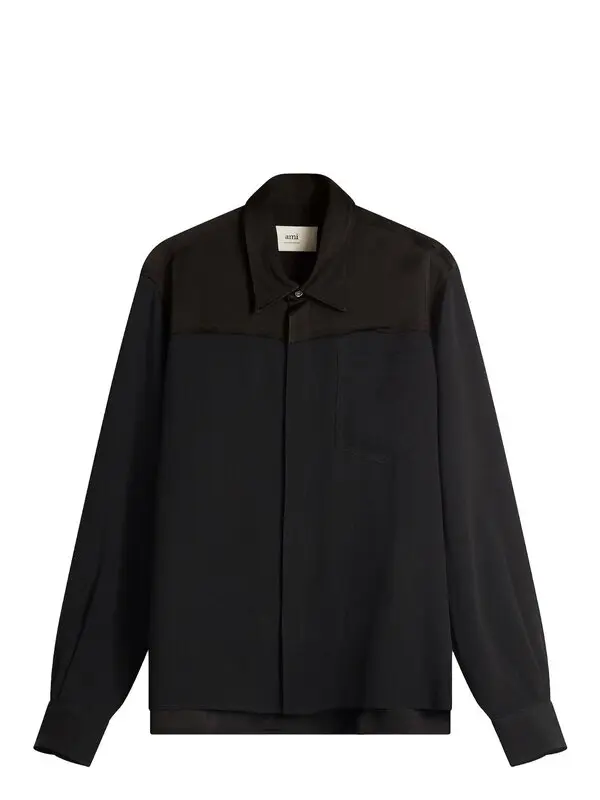 AMI Paris Mixed Material Long Sleeved Shirt - Black