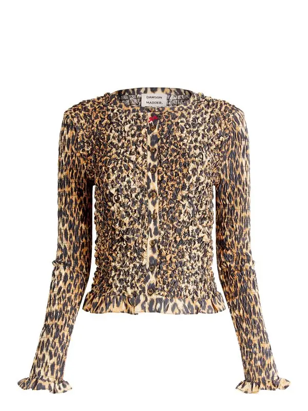 DAMSON MADDER Elliana Smocked Cardigan - Leopard