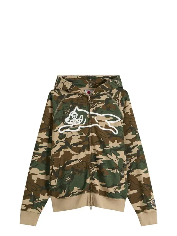 ICECREAM Running Dog Woodland Camo Zip Through Hood - Multi