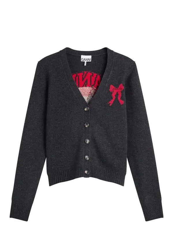 GANNI Graphic Wool Cardigan - Phantom