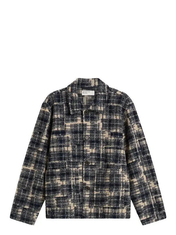 Universal Works Patch Check Fleece Rams Jacket - Navy