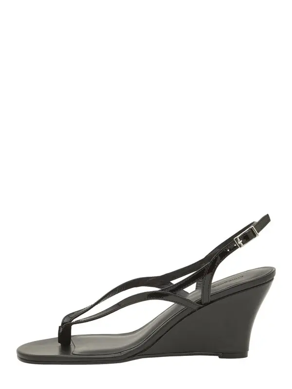 Gimaguas Leather Buckle Strap Wedge Sandals - Black