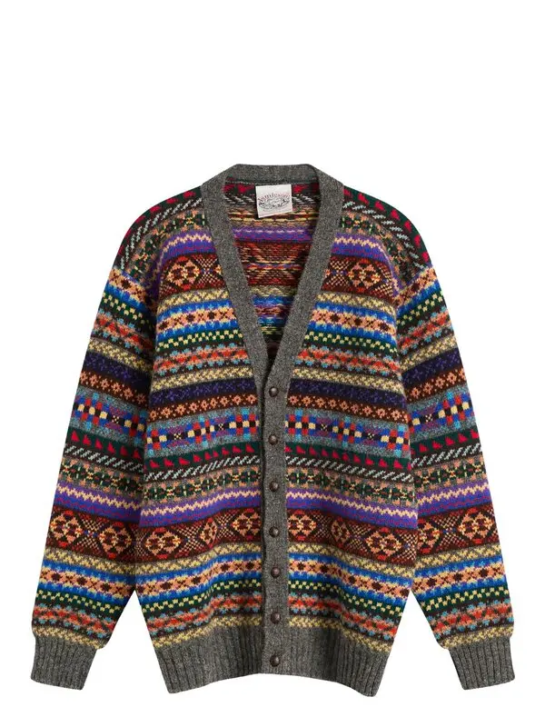 JAMIESON'S OF SHETLAND Jamiesons Of Shetland Fair Isle V-neck Cardigan - Grey