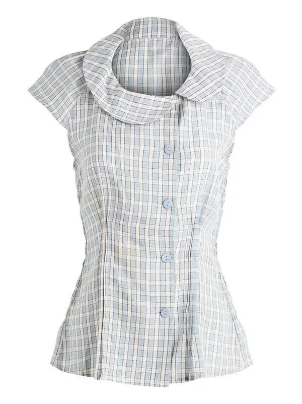PEACHY DEN Missy Asymmetric Stretch Blouse Presented End - Check