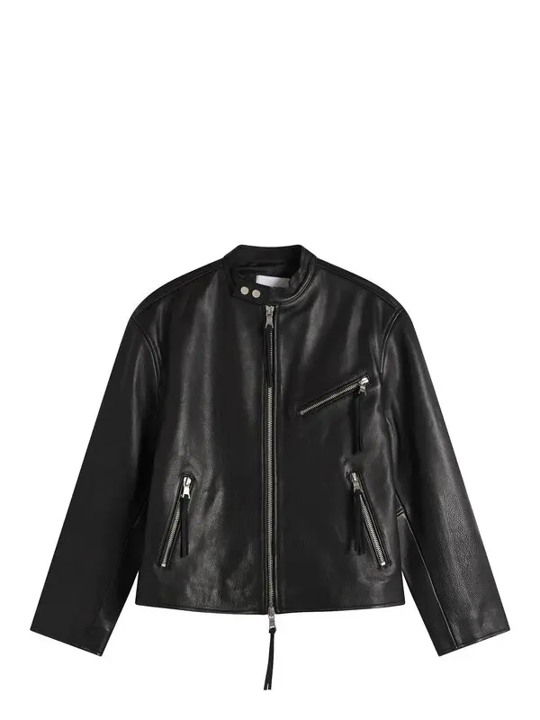 MKI MIYUKI ZOKU Cropped Leather Racer Jacket - Black
