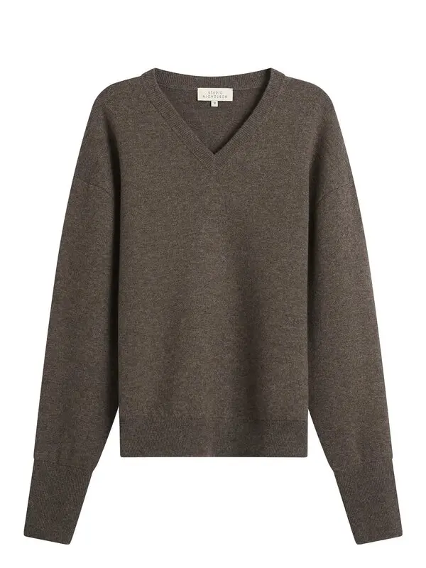 Studio Nicholson Loch Cashmere Wool V Neck Jumper - Mouse