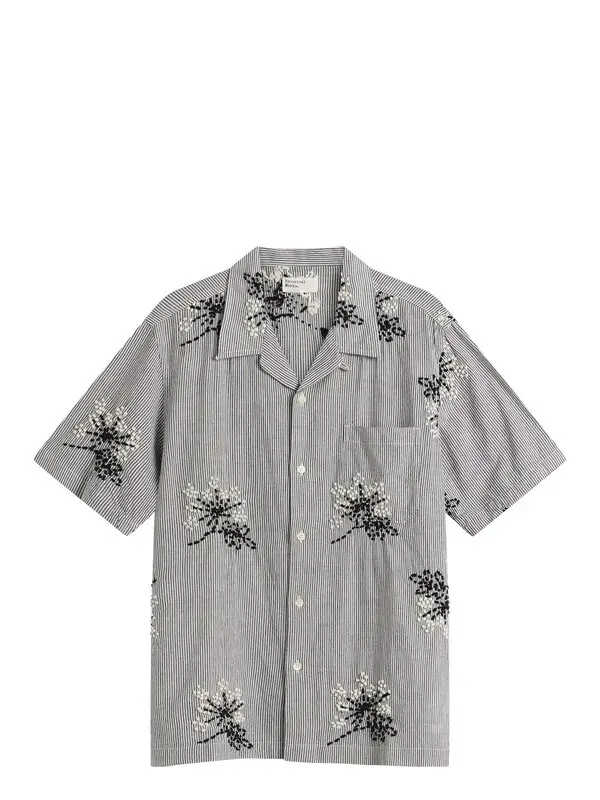 Universal Works Hand Embroidered Stripe Road Shirt - Grey