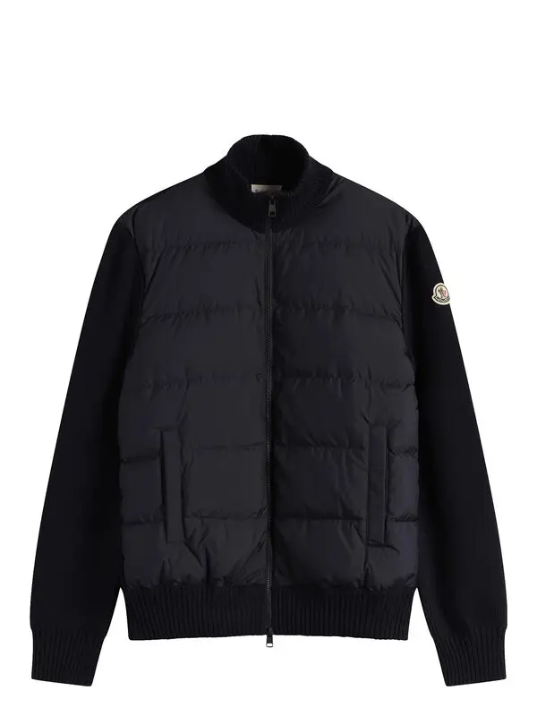 Moncler Hybrid Padded Front Wool Zip Jacket - Navy