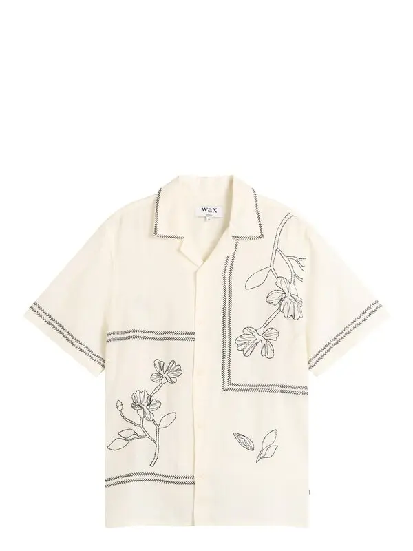 WAX LONDON Didcot Grid Flowers Vacation Shirt - Ecru/navy