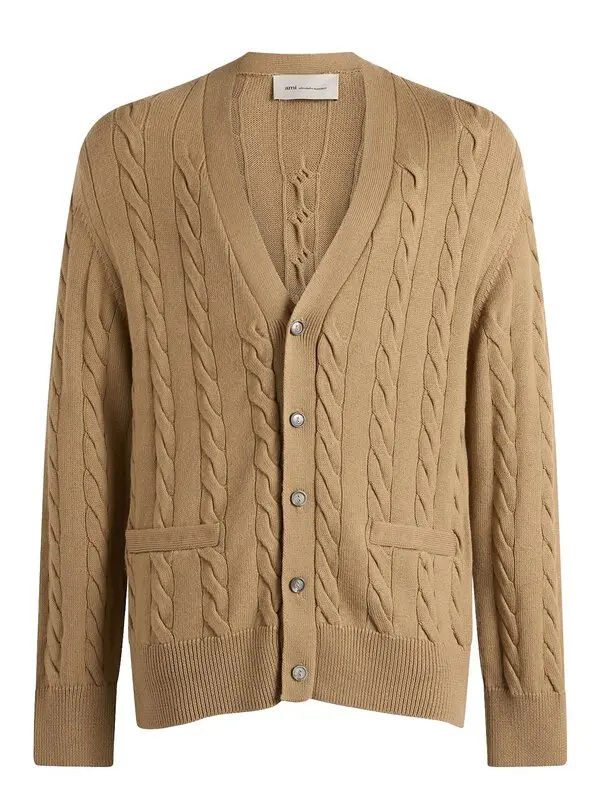 AMI Paris Cable Stitch Cardigan - Camel