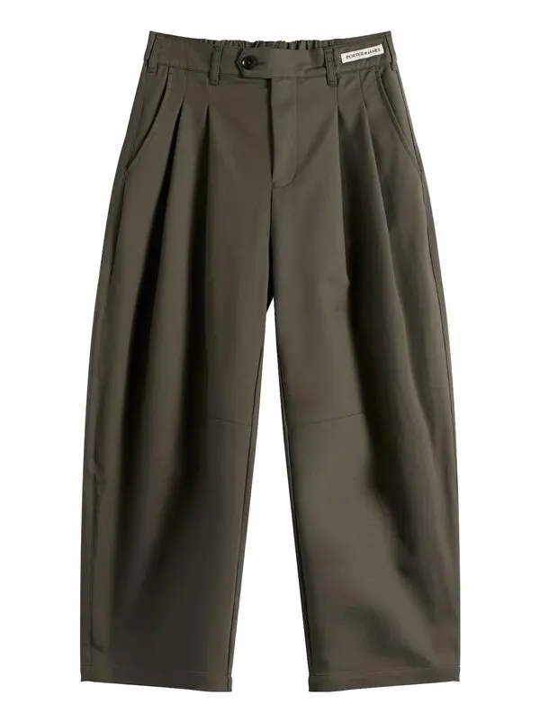 PORTER JAMES Dart-knee Pleated Trousers - Olive