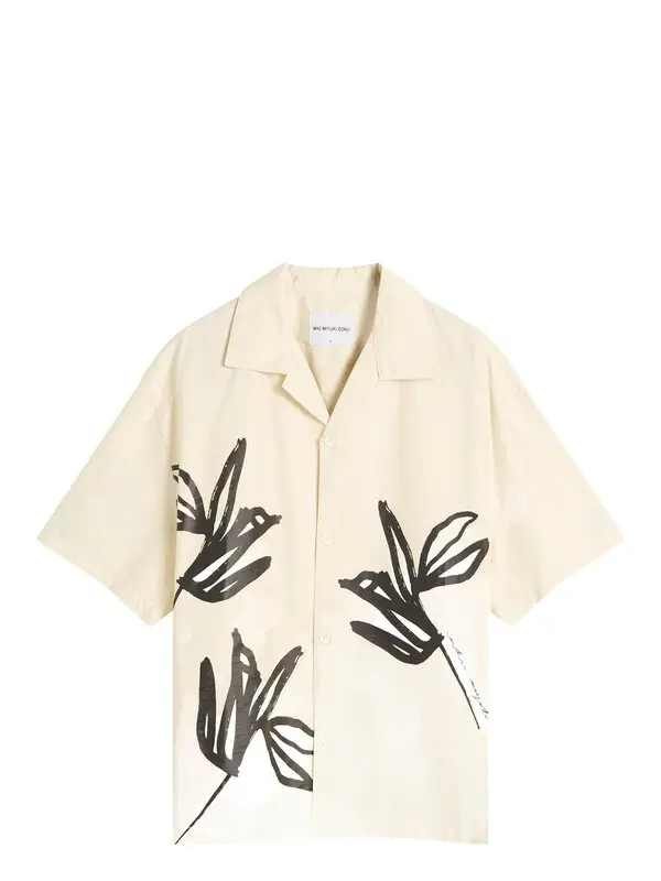 MKI MIYUKI ZOKU Washed Ink Flower Vacation Shirt Presented End - Bone