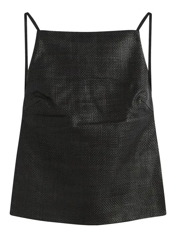 ST. AGNI Woven Leather Square Neck Top - Black