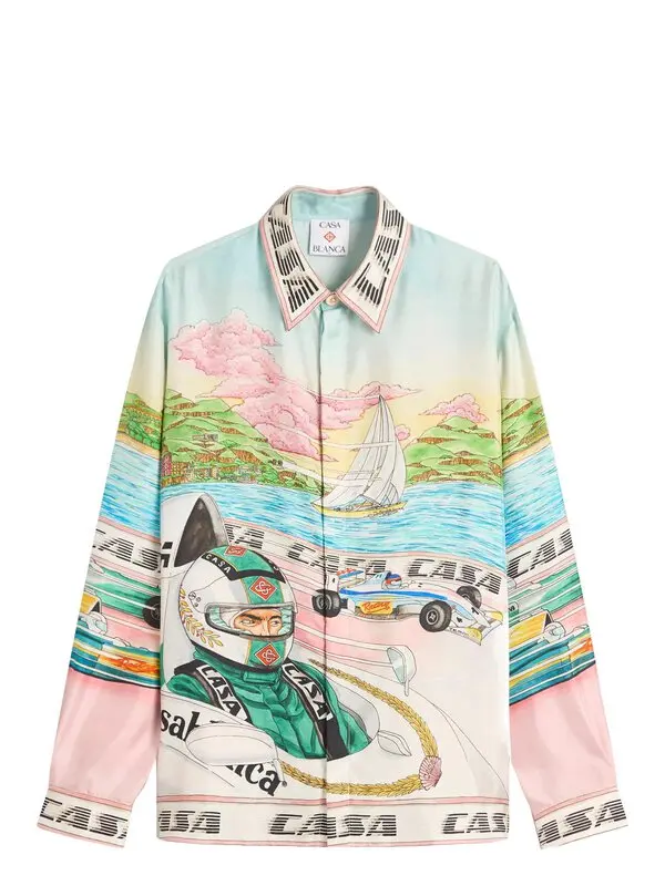 Casablanca Classic Long Sleeve Patterned Silk Shirt - Blue